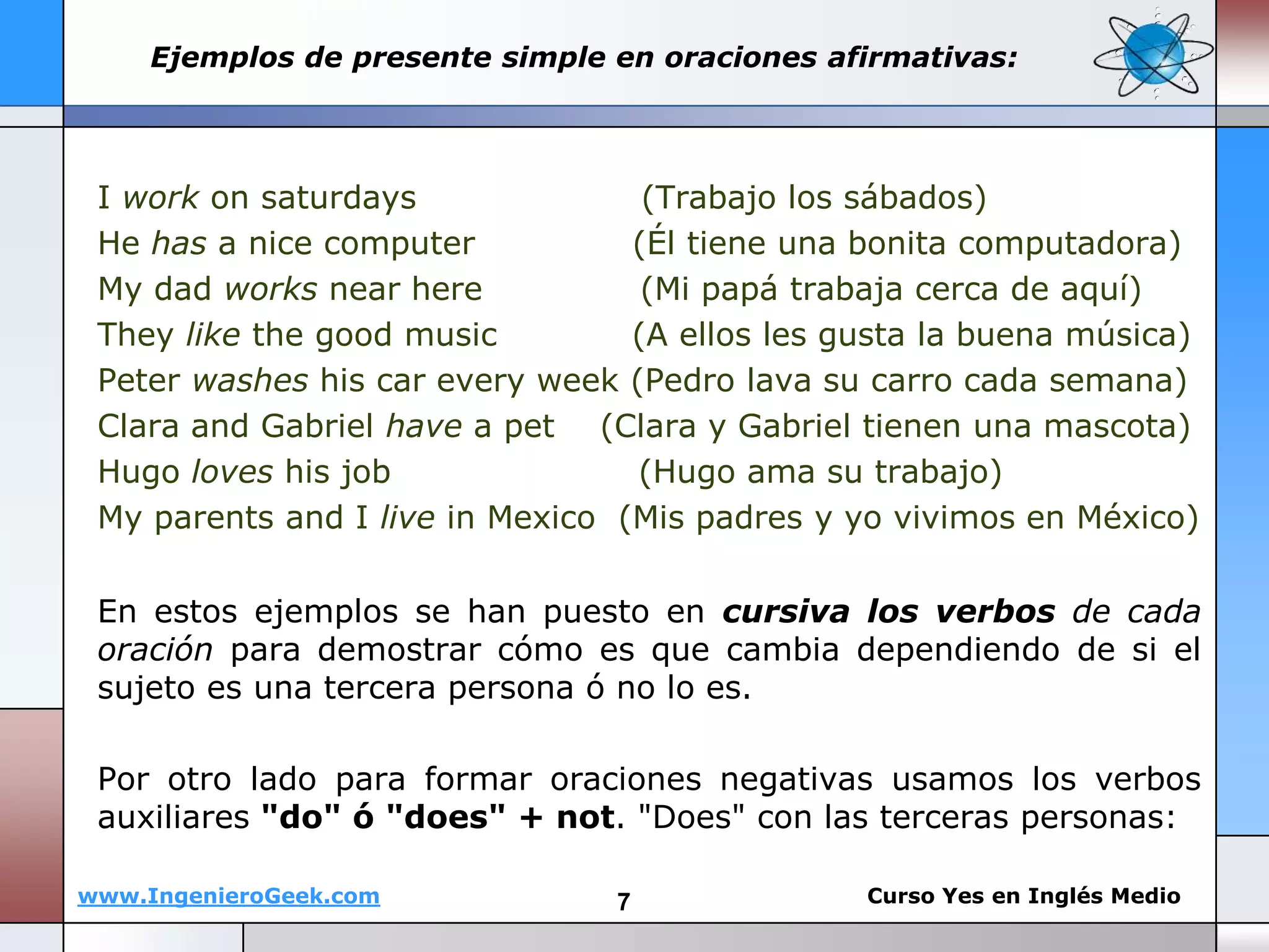 1.2 presente simple oraciones afirmativas y negativas | PPTX