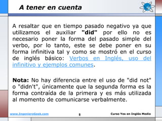 1.11 pasado simple oraciones y preguntas. uso de auxiliar did | PPTX