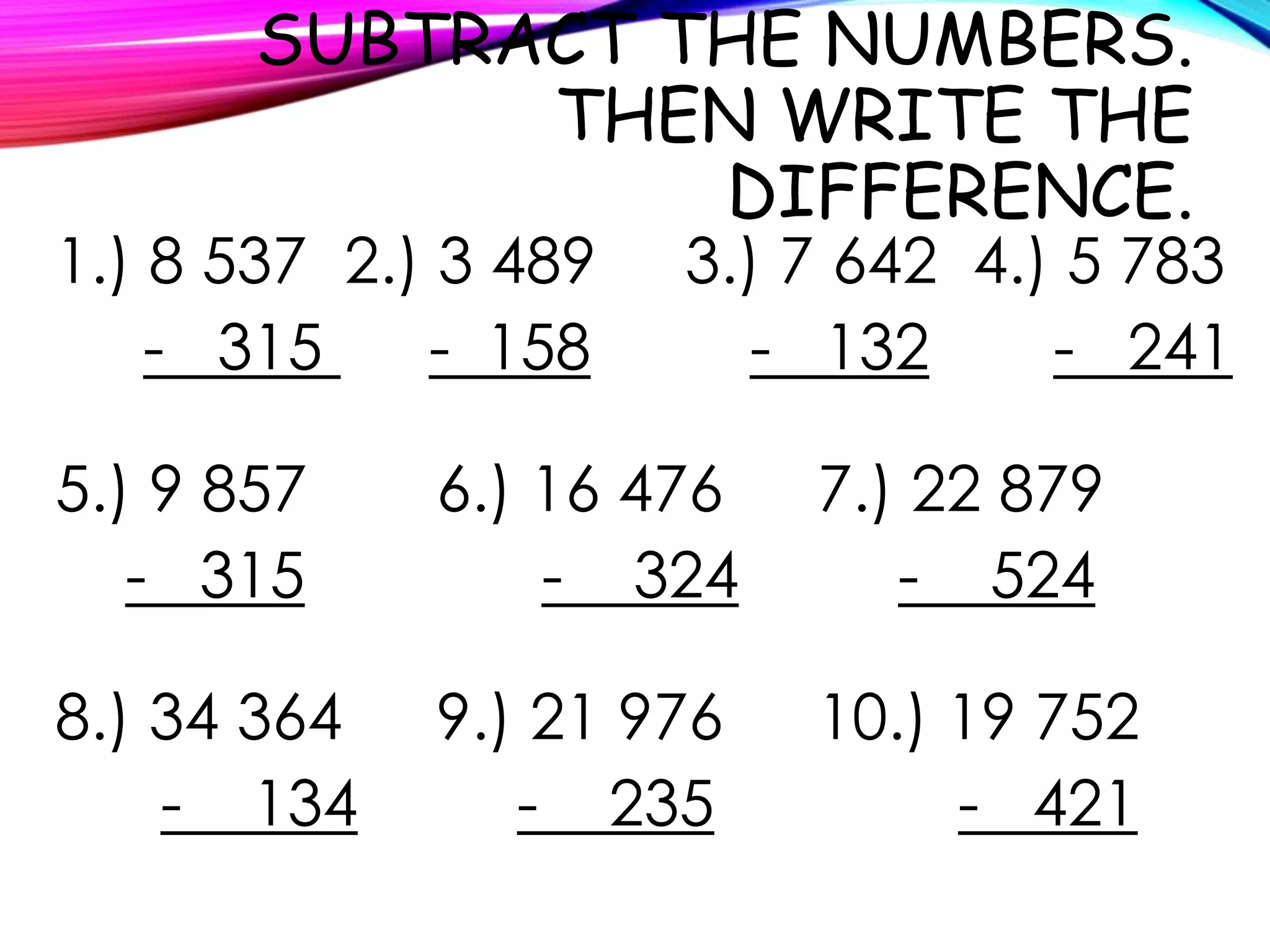 1. subtracting numbers without regrouping | PPTX