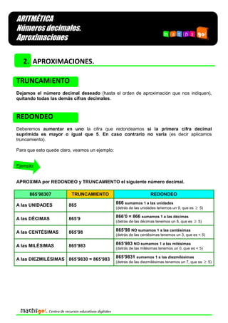 Números decimales. Aproximaciones (aritmética) | PDF