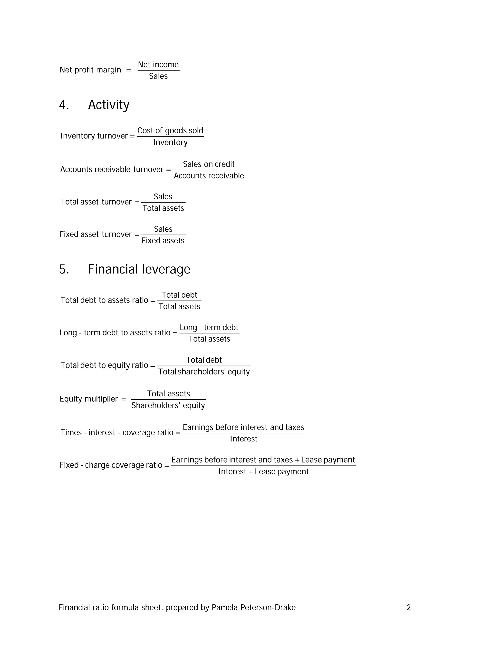 Financial Analysis formulas | PDF