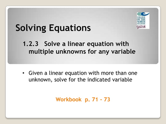 1.2.3 solving linear equations (multiple unknowns) | PPT