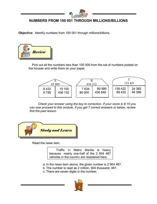 1. numbers from 100 001 through millions billions (1) | PDF