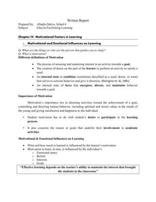 1. motivational and emotional influences on learning alladin daliva | DOCX