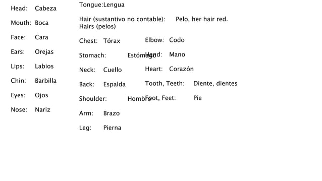 VOCABULARY CUERPO HUMANO | PPTX