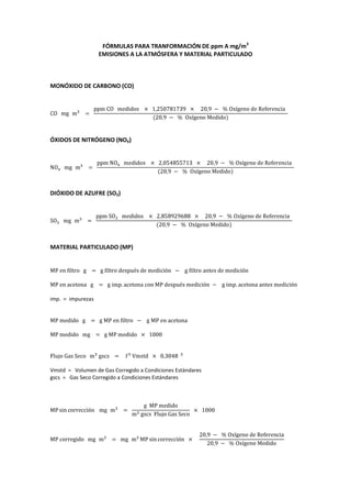 1. fórmulas para tranformación de ppm a mg m3 | PDF