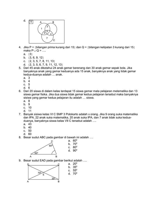 Ulangan semester-kelas-vii-matematika | PDF
