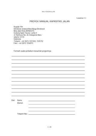 (MKJI) manual kapasitas jalan indonesia | PDF