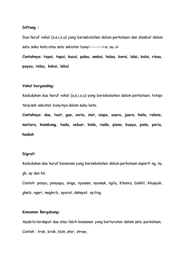 diftong, digraf, vokal dan konsonan | PDF