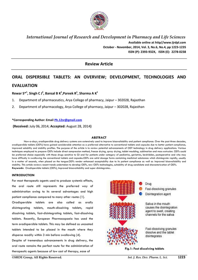 Oral Dispersible Tablets | PDF | Dental Health | Diseases and Conditions