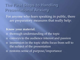 1. speaking in public dealing with presentational anxiety | PPTX