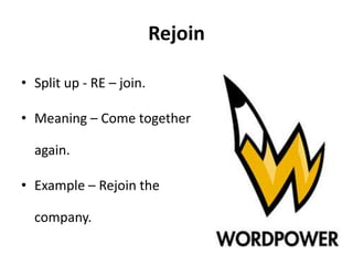 RE - back again (Etymology - Root words in english language - Manu ...