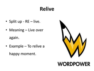 RE - back again (Etymology - Root words in english language - Manu ...