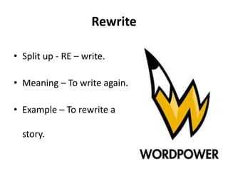 RE - back again (Etymology - Root words in english language - Manu ...