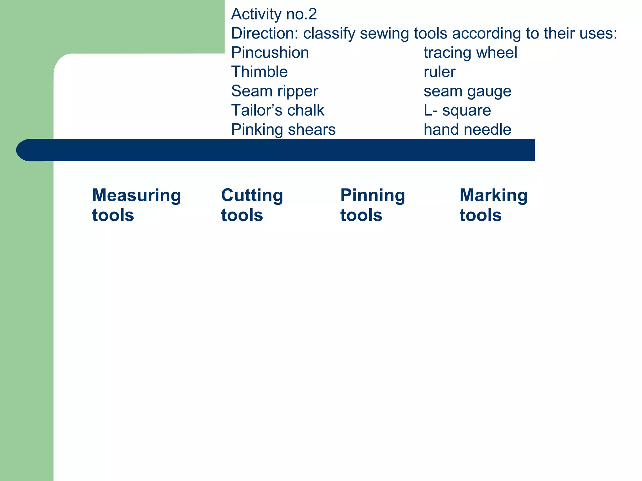 sewing tools and equipments | PPT