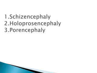 1.schizencephaly 2.holoprosencephaly 3.porencephaly | PPT