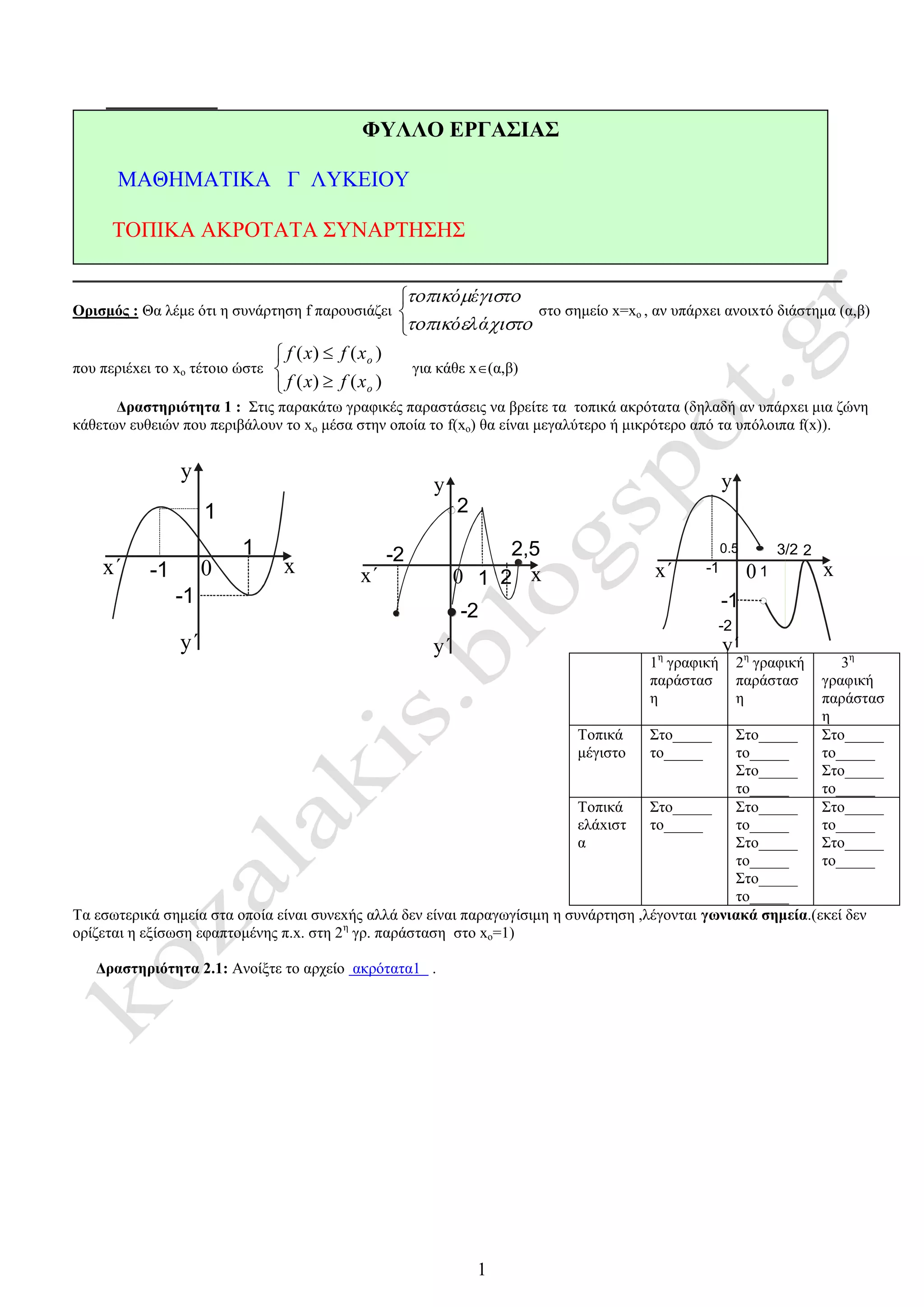 φυλλο εργασιας ακρότατα 1 | PDF