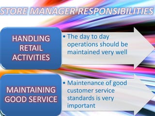 Responsibilities & functions of Retail Store Manager | PPTX