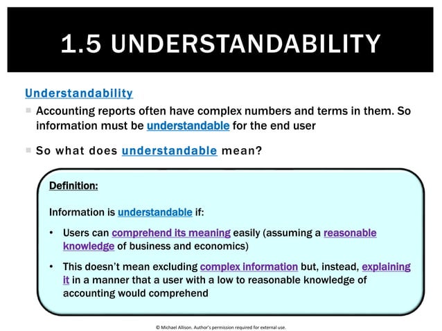 1.5 Understandability | PPTX | Business Accounting & Finance | Business