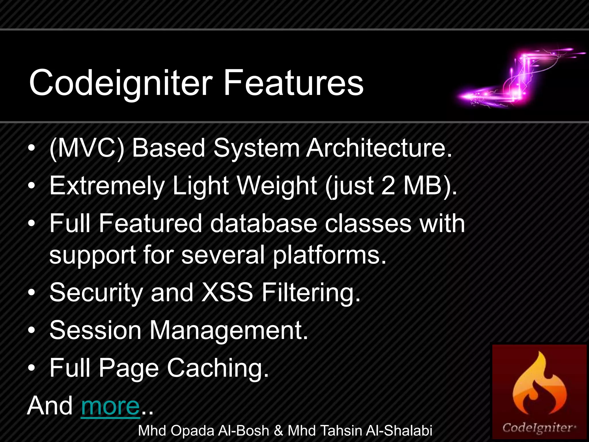 CodeIgniter L1 introduction to CodeIgniter framework | PPSX | Computing | Technology & Computing