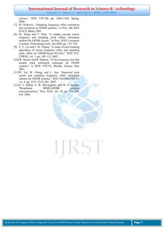 Reduction of Frequency offset Using Joint Clock for OFDM Based Cellular Systems Over Generalized ...