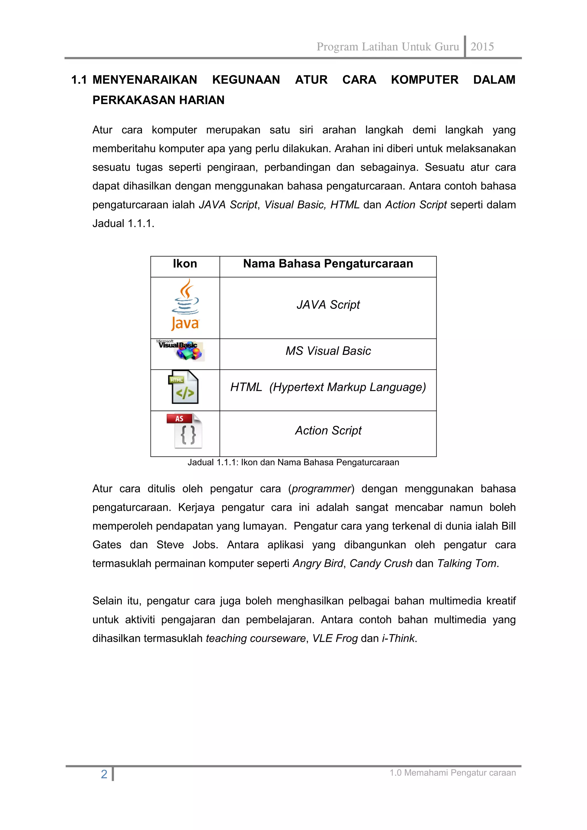 1.0 memahami pengaturcaraan | PDF