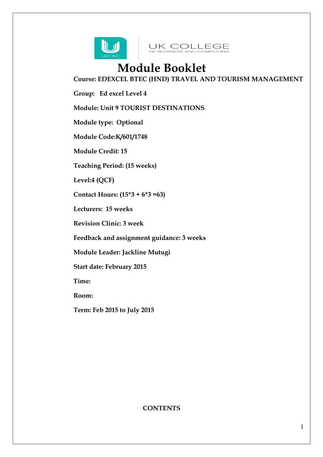 1. assignment brief tourist destination | PDF