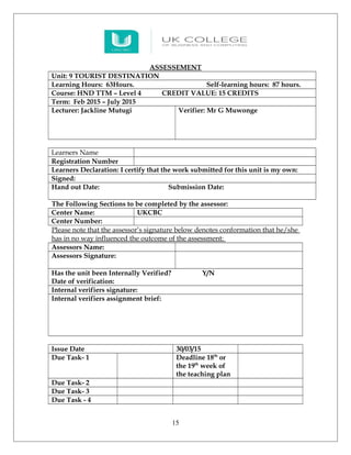 1. assignment brief tourist destination | PDF