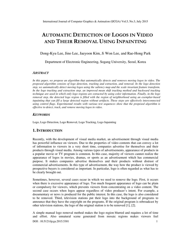 AUTOMATIC DETECTION OF LOGOS IN VIDEO AND THEIR REMOVAL USING INPAINTI ...
