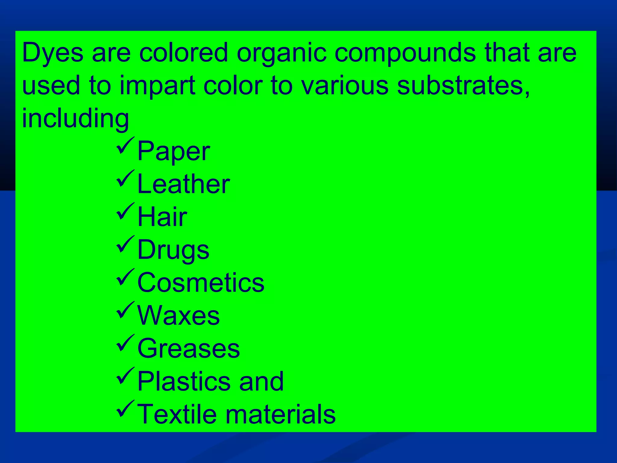 1. introduction to preparation and structure of some common dyestuffs | PPT