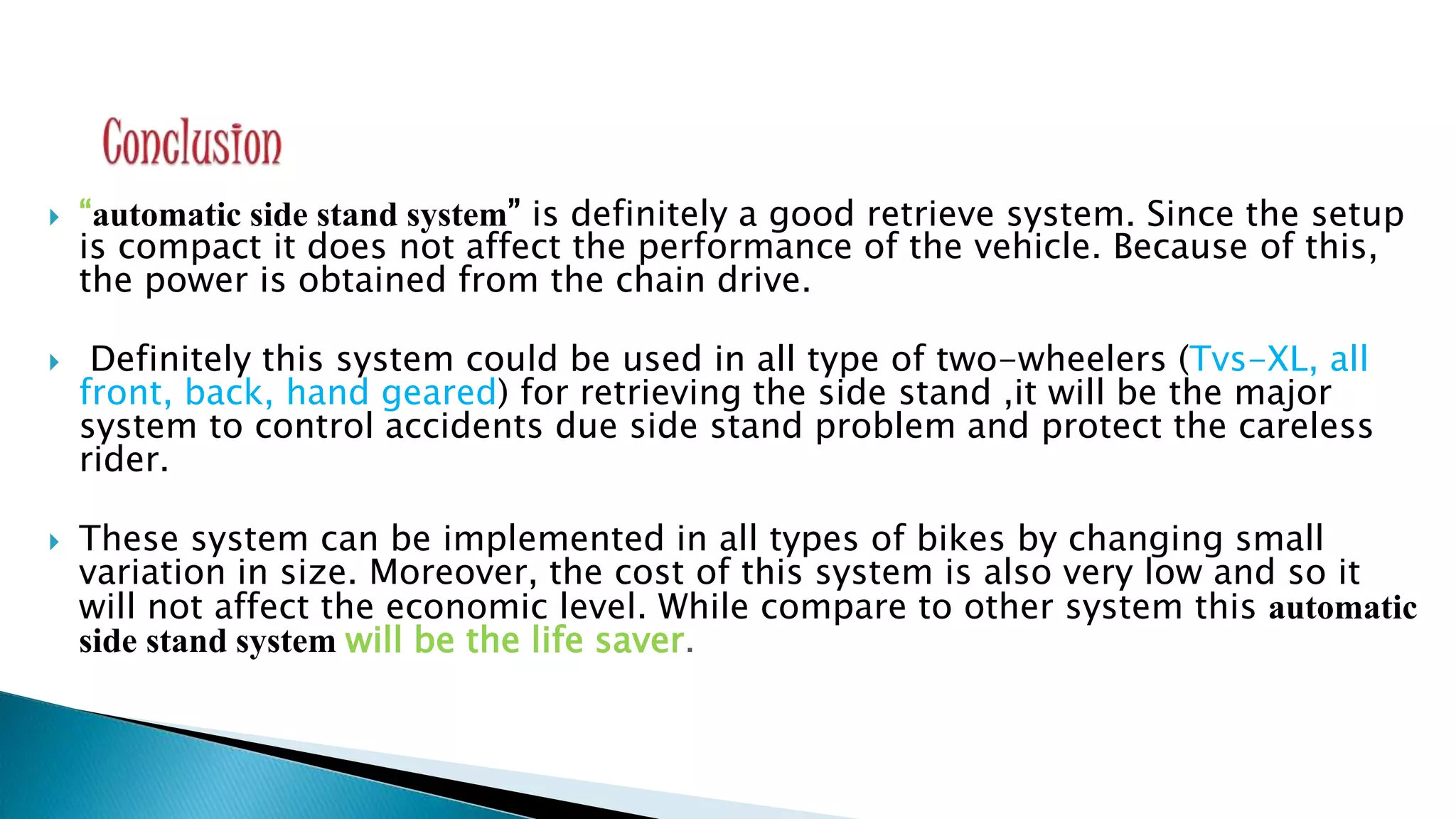 AUTOMATIC SIDE STAND SYSTEM | PPTX