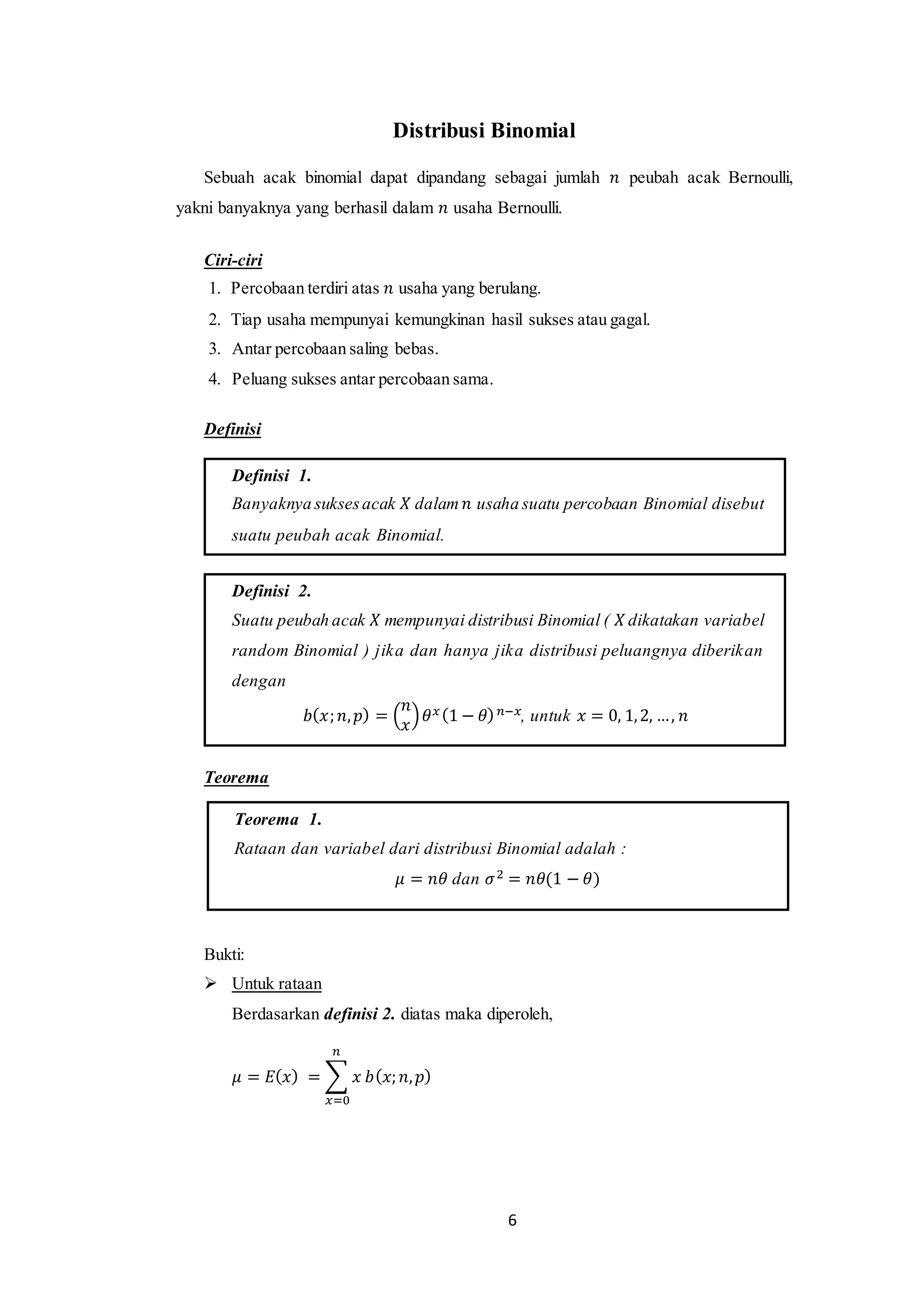Distribusi Seragam, Bernoulli, dan Binomial | DOCX