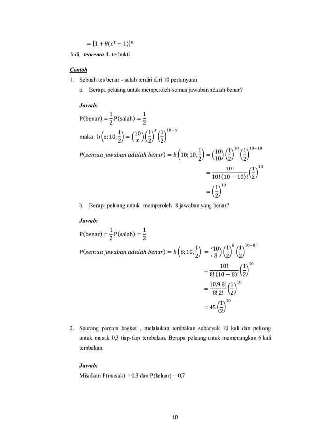Distribusi Seragam, Bernoulli, dan Binomial | DOCX
