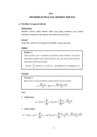 Distribusi Seragam, Bernoulli, dan Binomial | DOCX