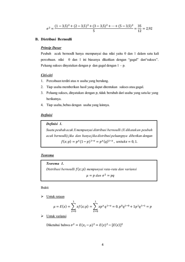 Distribusi Seragam, Bernoulli, dan Binomial | DOCX