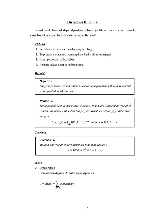 Distribusi Seragam, Bernoulli, dan Binomial | DOCX