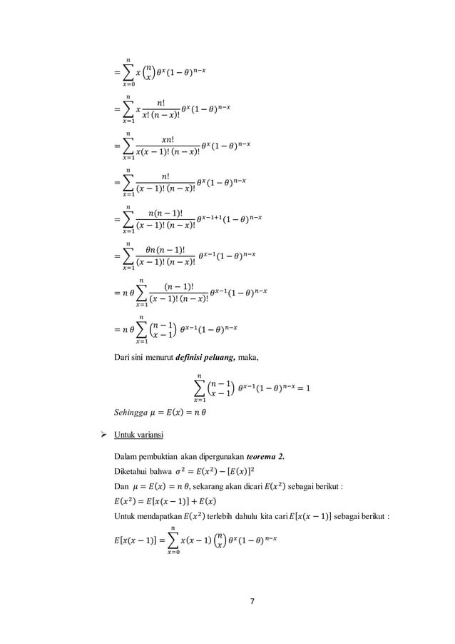 Distribusi Seragam, Bernoulli, dan Binomial | DOCX