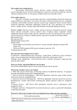 мэдээллийн технологи 1 хичээлийн хөтөлбөр | PDF