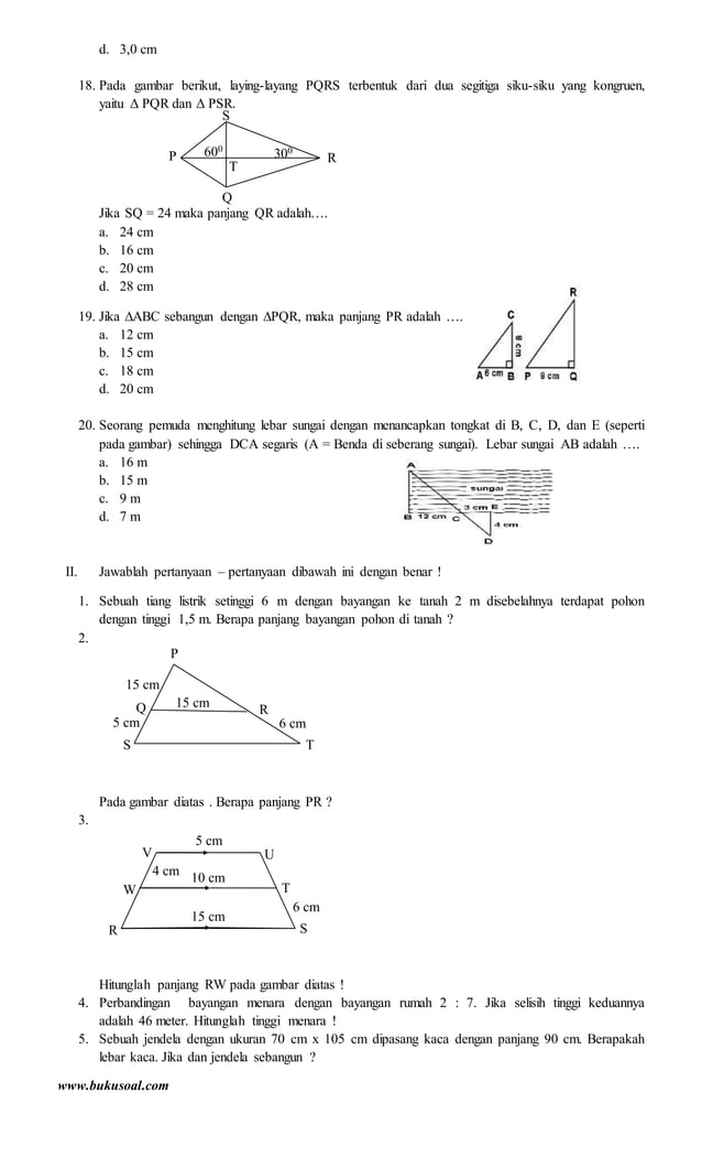 latihan soal matematika kesebangunan dan kekongruenan kelas 9 smp | DOCX
