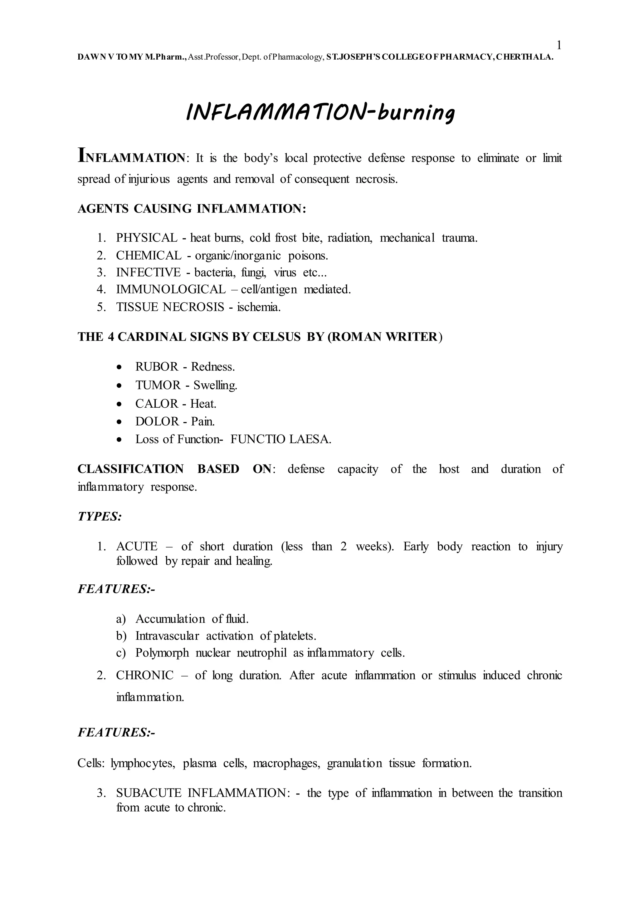 INFLAMMATION PATHOPHYSIOLOGY | PDF