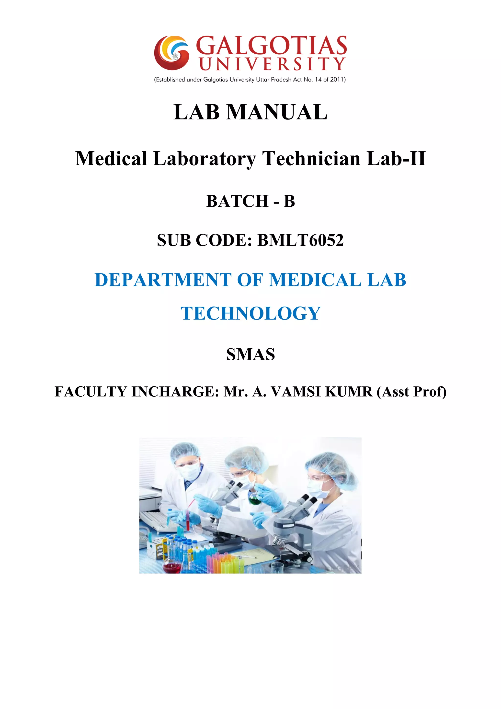 Medical Laboratory technology Lab Manual for MLT students | PDF