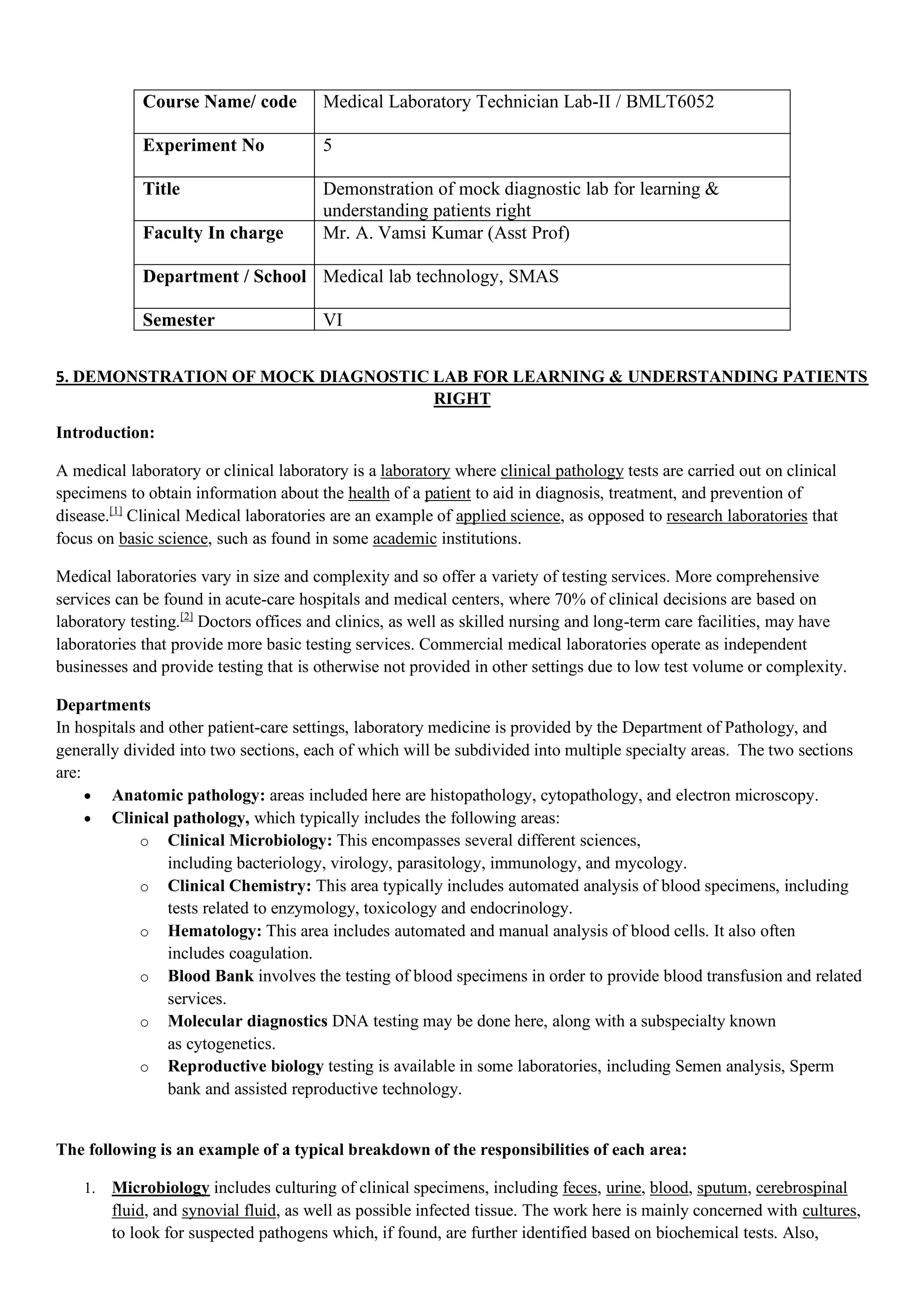 Medical Laboratory technology Lab Manual for MLT students | PDF