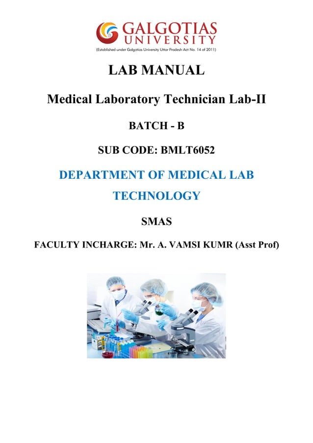 Medical Laboratory technology Lab Manual for MLT students | PDF