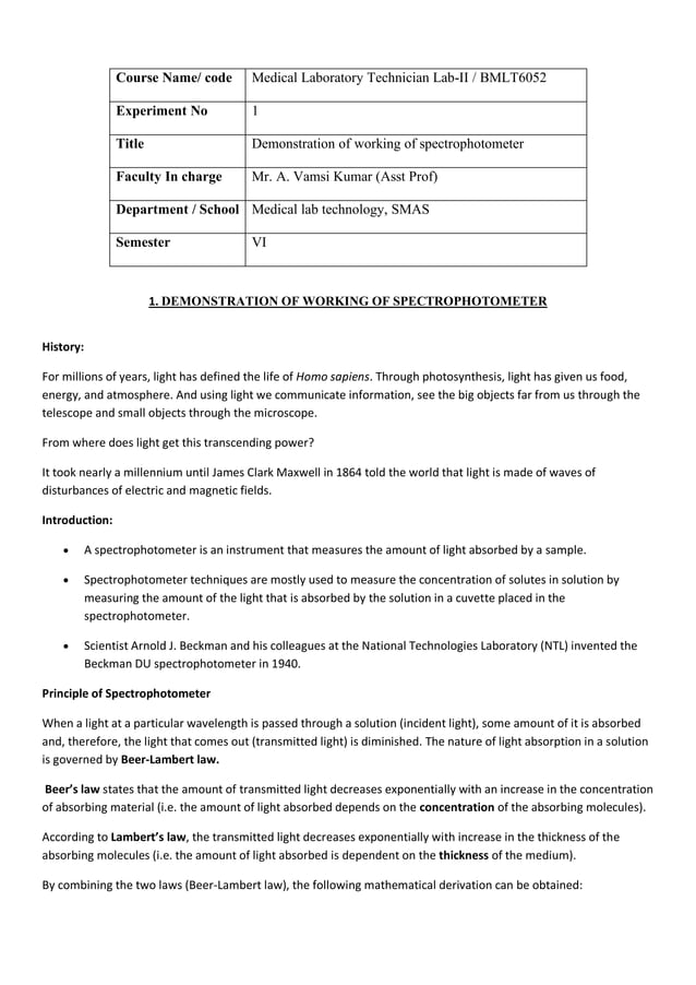 Medical Laboratory technology Lab Manual for MLT students | PDF