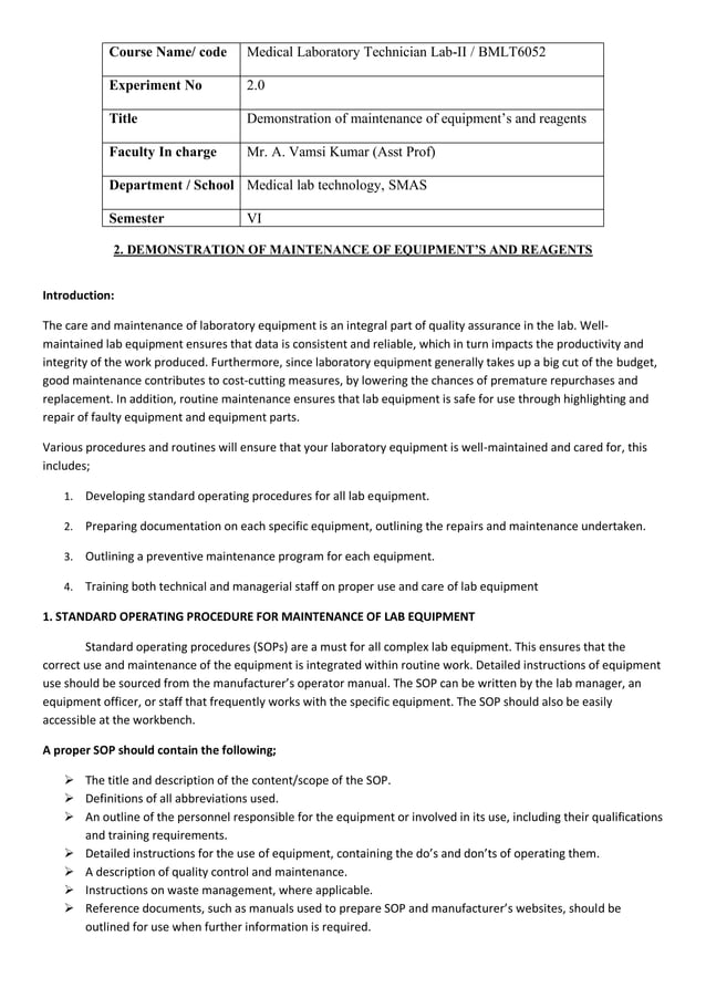 Medical Laboratory technology Lab Manual for MLT students | PDF