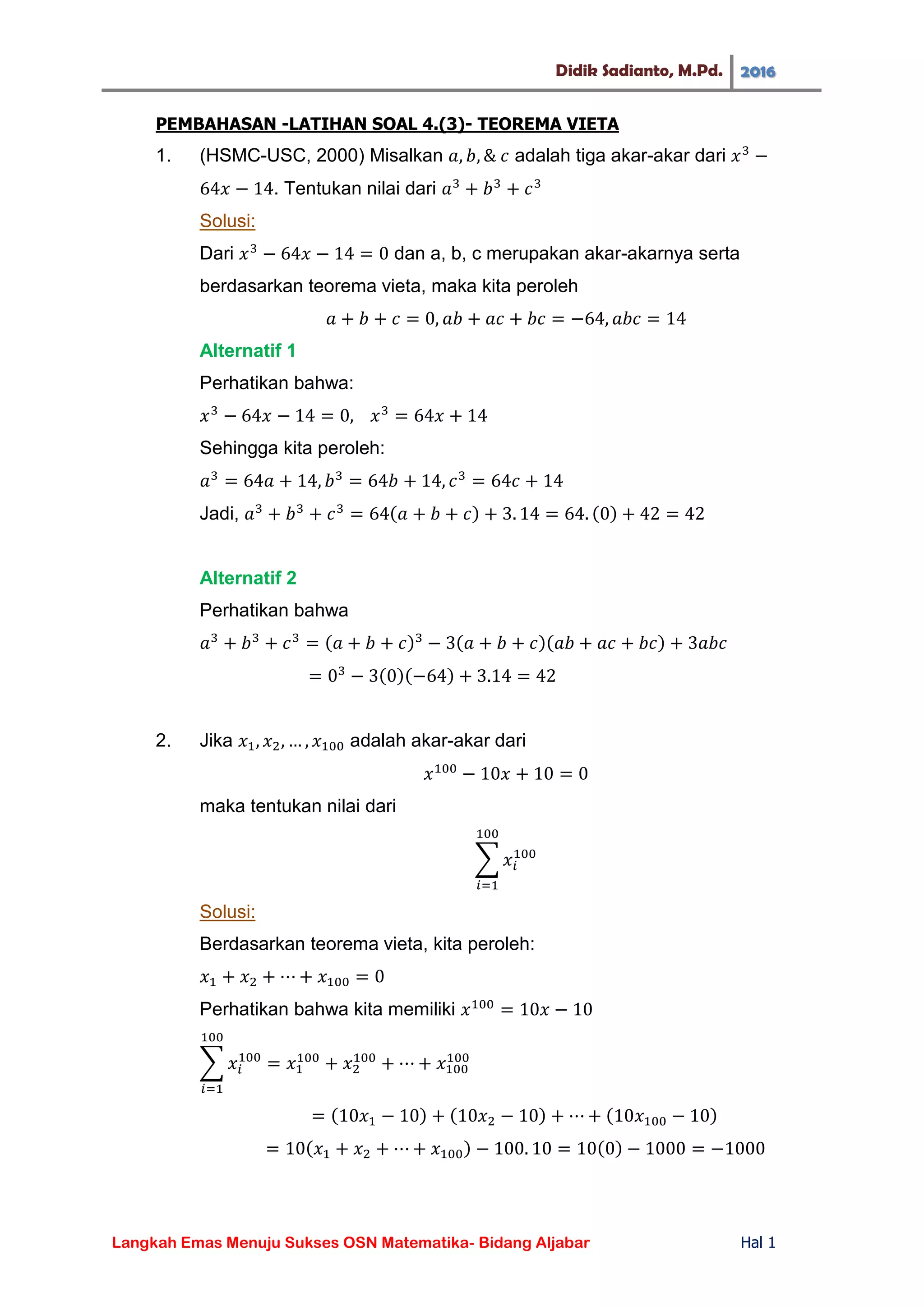 1. teorema vieta | PDF
