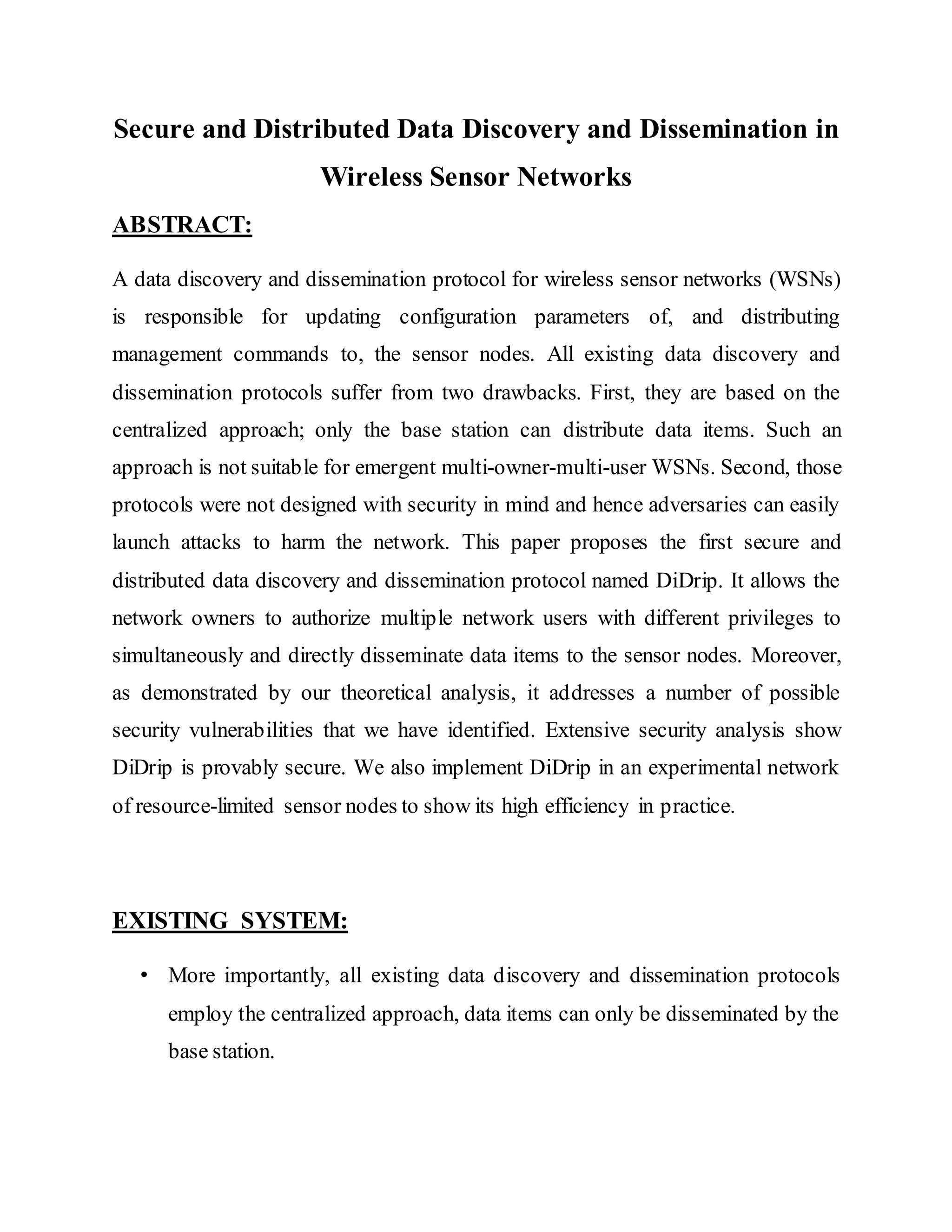 Secure Distibuted data discovery & dissemination IN WSN | PDF