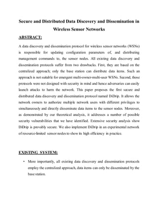 Secure Distibuted data discovery & dissemination IN WSN | PDF