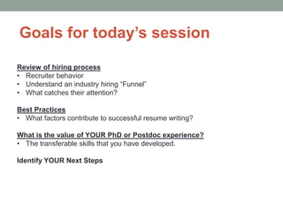 Resumes & CVs: Communicating the value of your PhD/Postdoc | PPTX