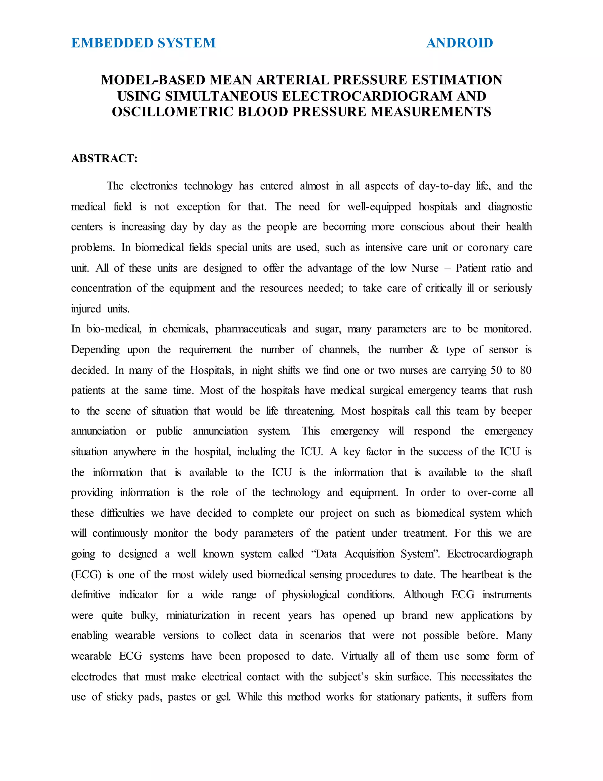IEEE PROJECTS ABSTRACT 2015-2016: model based mean arterial pressure estimation | DOCX